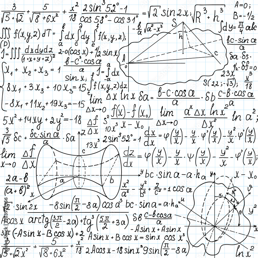 Beautiful mathematical vector seamless pattern with figures, formulas ...