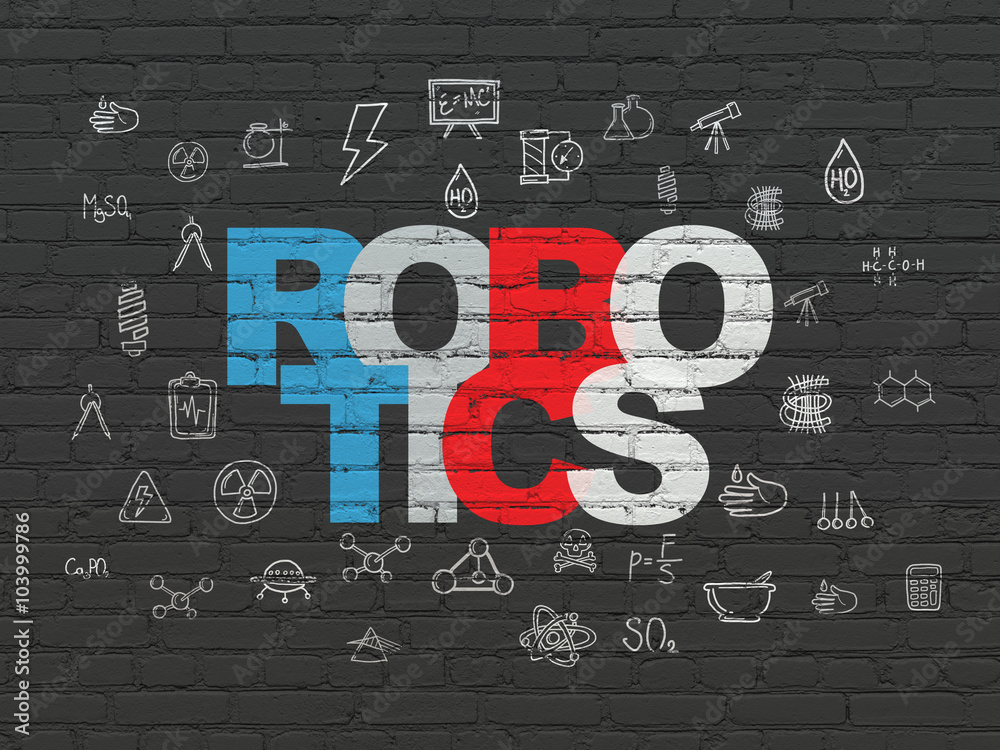 Science concept: Robotics on wall background Stock Illustration | Adobe ...