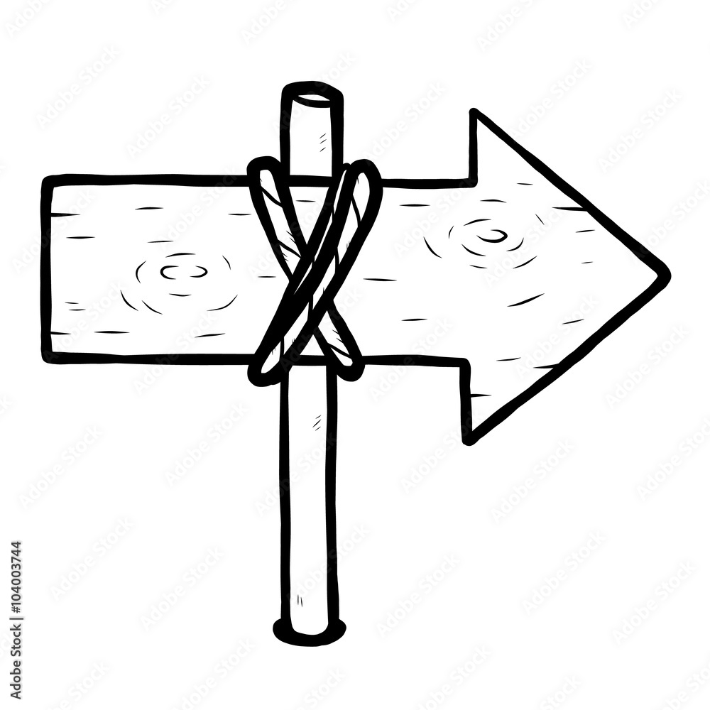 wooden road arrow sign / cartoon vector and illustration, black and ...