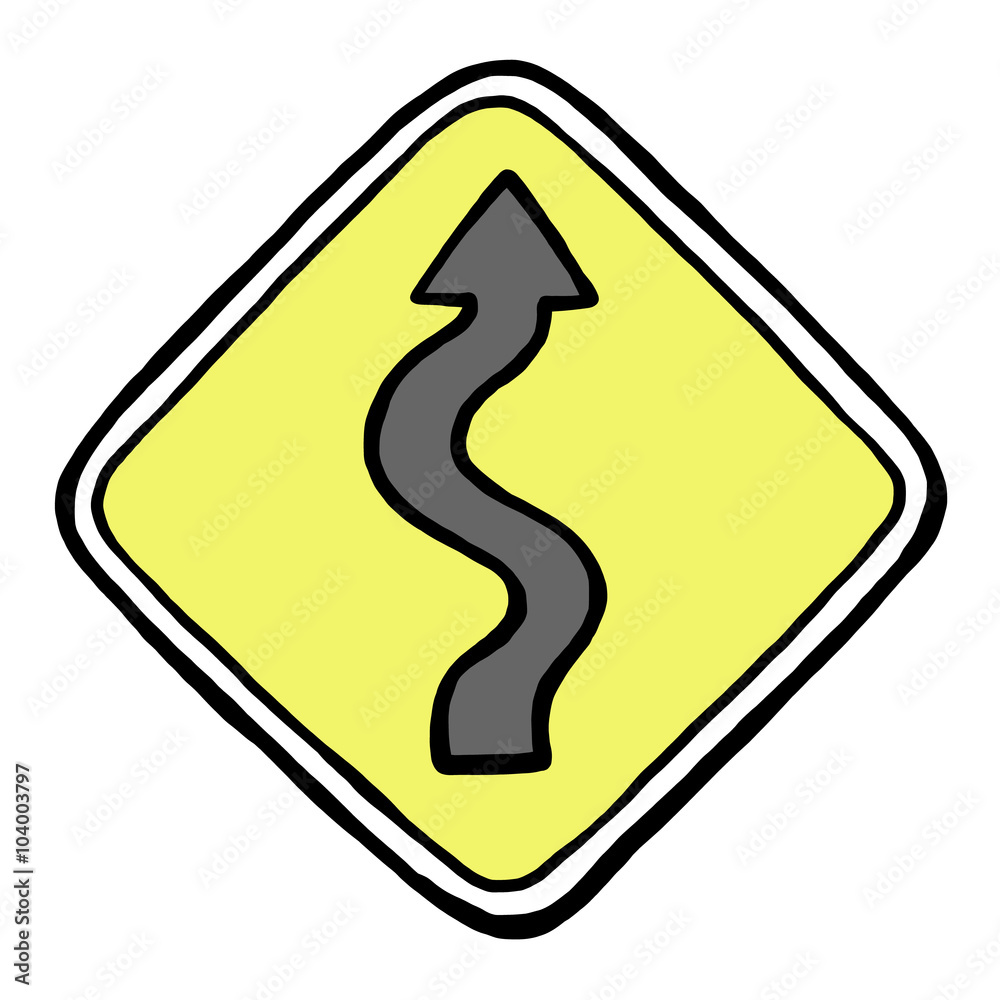 curve street sign / cartoon vector and illustration, hand drawn style ...