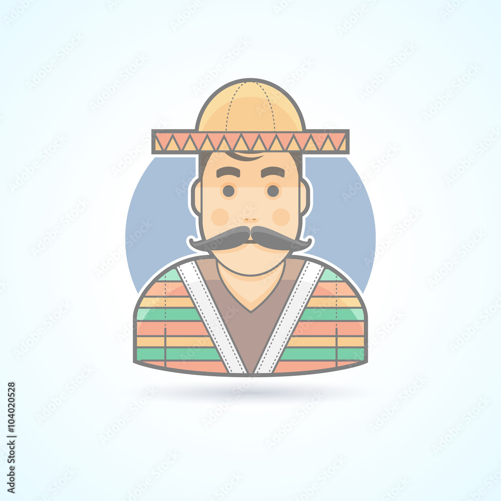 Mexican man in traditional clothes, native Mexico citizen icon. Avatar ...