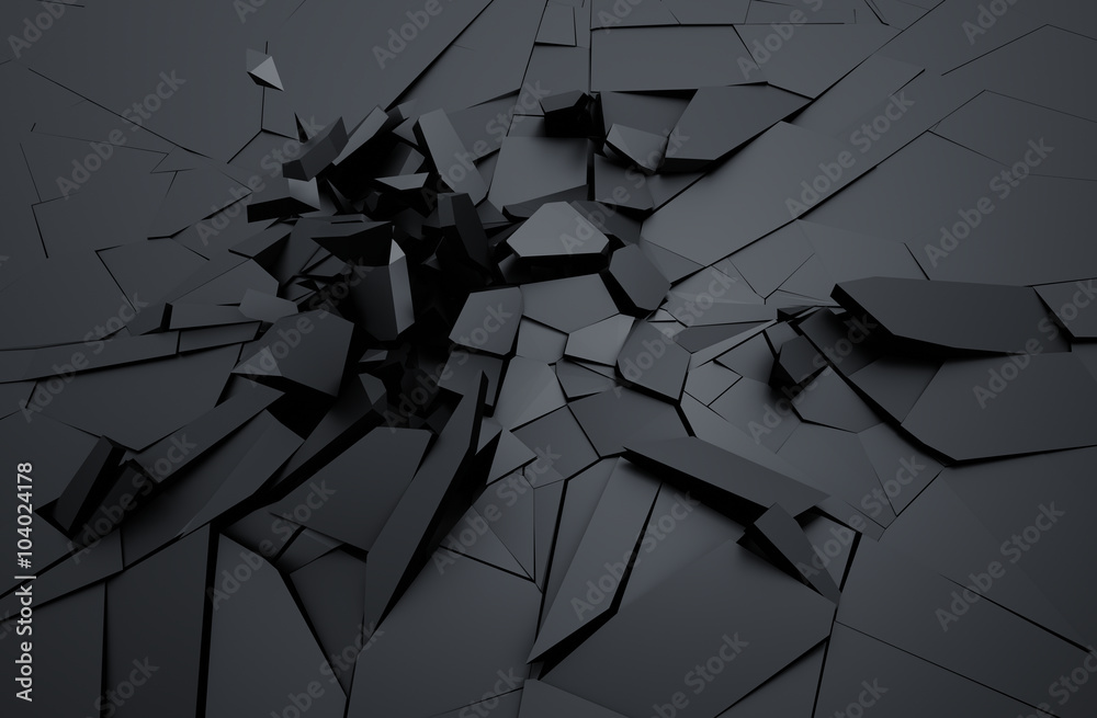 Abstract 3d rendering of cracked surface. Background with broken shape. Wall destruction ...