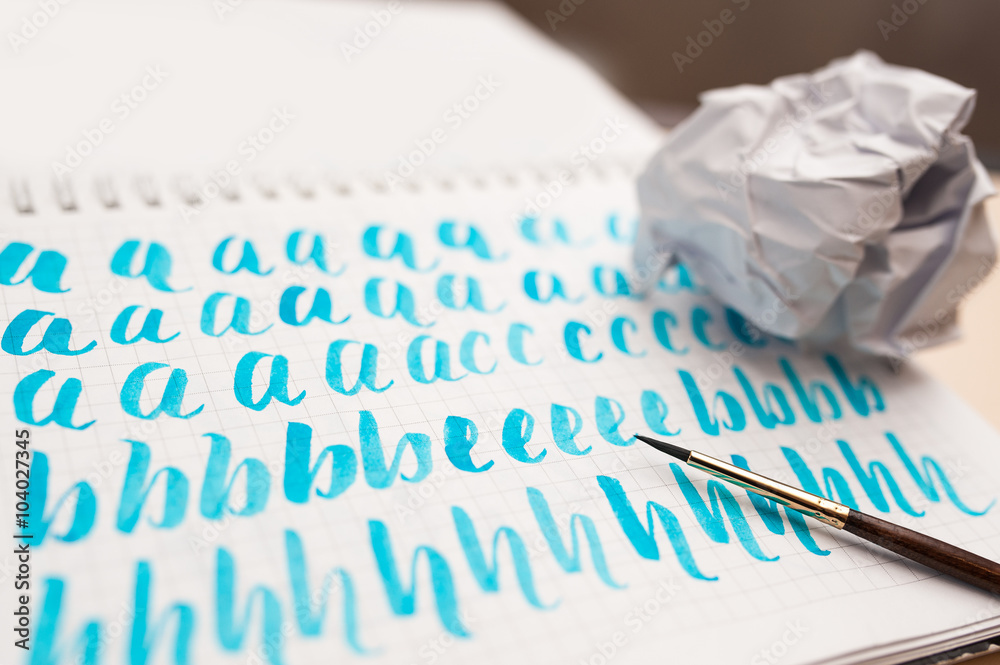 Hand drawn lettering background. Lettering brush calligraphy on paper ...