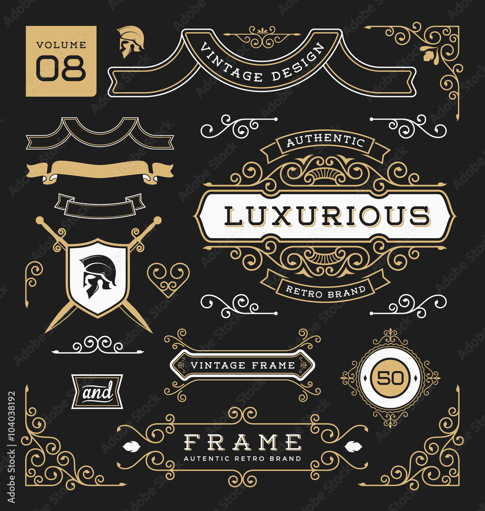 Set of retro vintage graphic design elements. Sign, frame labels ...