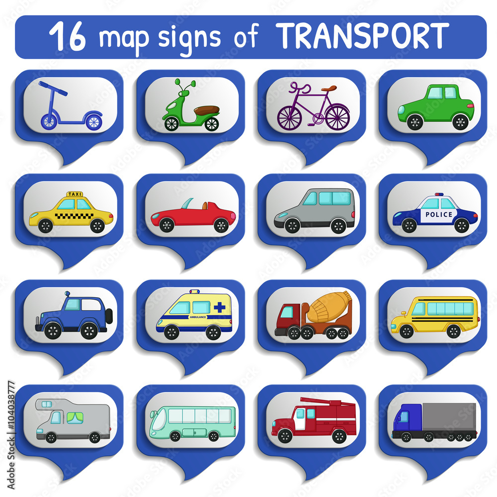 Urban transport's map sign set Stock Vector | Adobe Stock