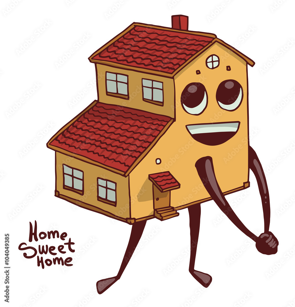 Vector cartoon image of a cute yellow two-storey house with windows ...