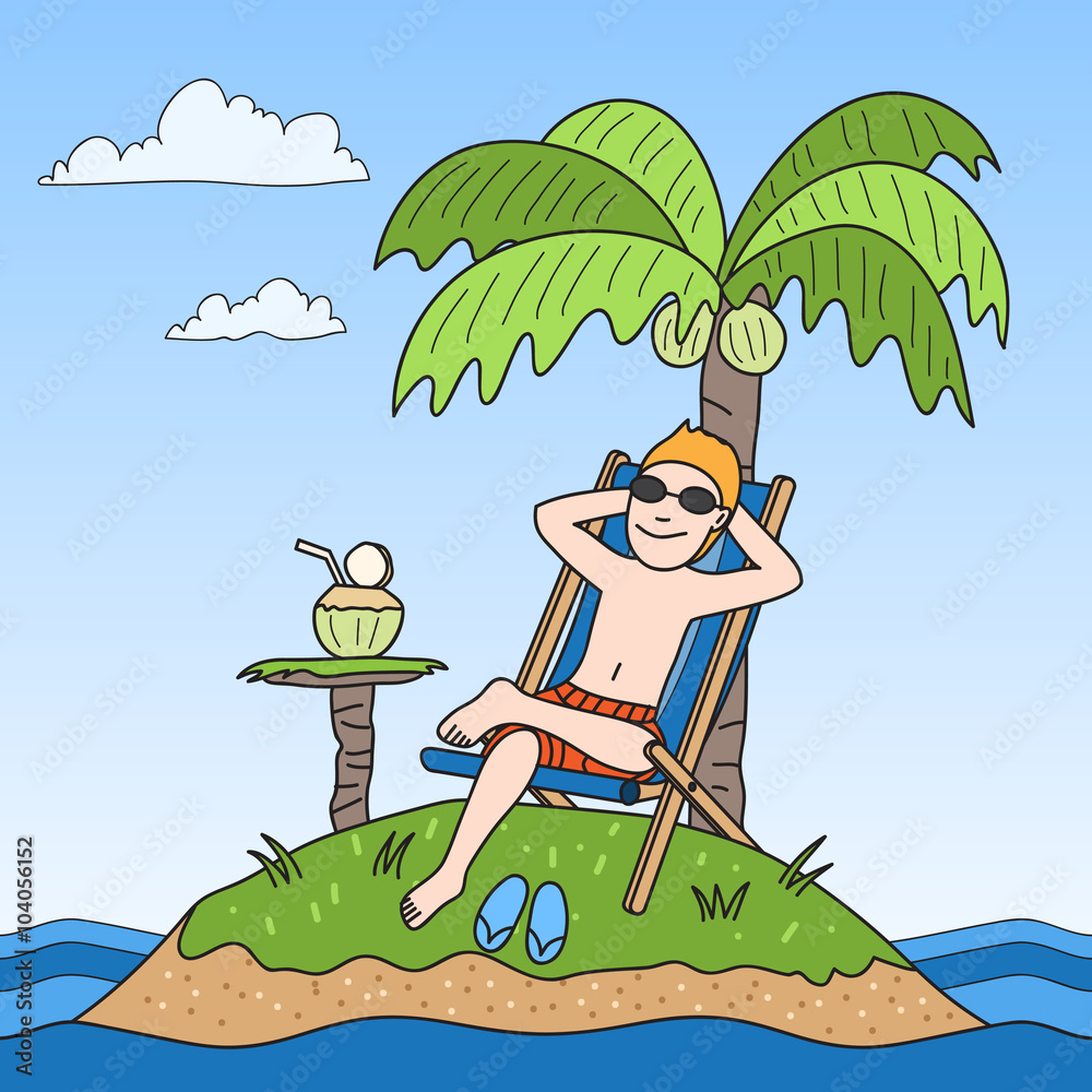 vector cartoon character man on island Stock Vector | Adobe Stock