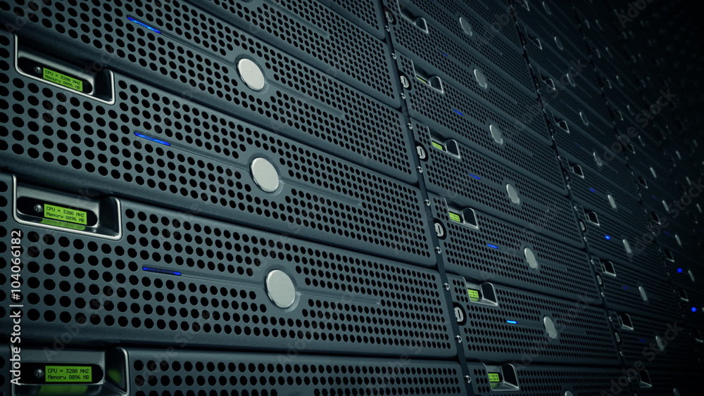 Seamlessly looping animation of rack servers in data center vídeo do ...