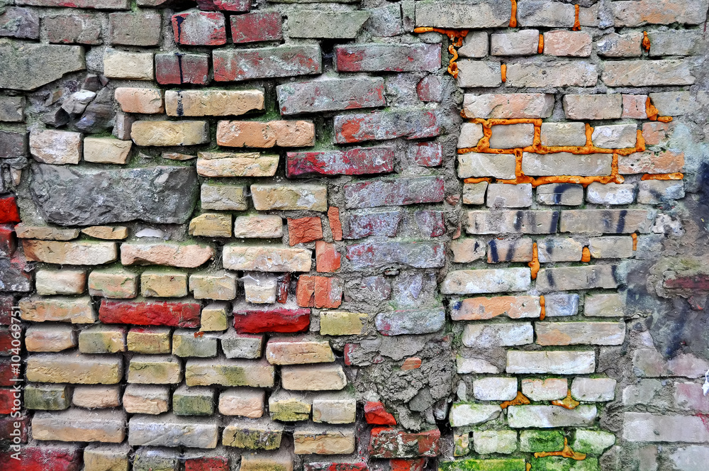 Cracked, heavily damaged brick wall texture background Stock Photo ...