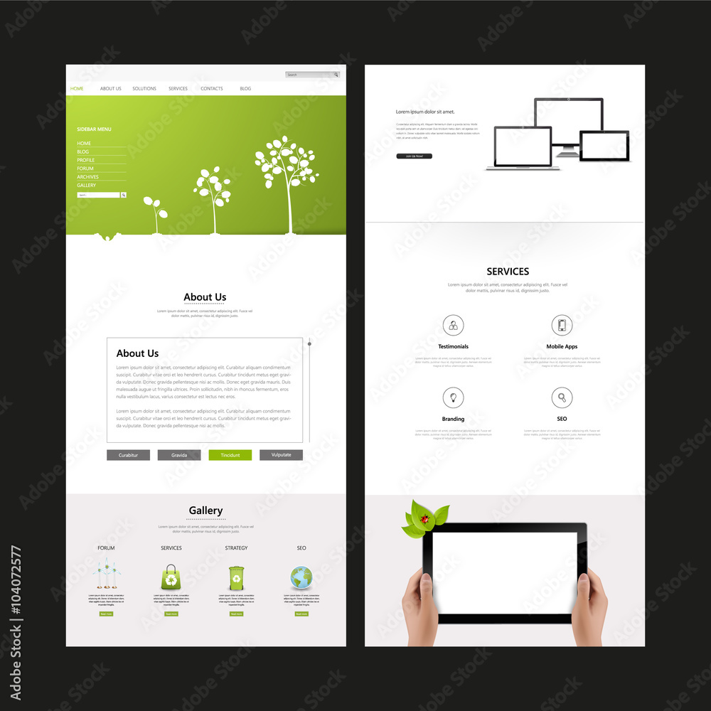 Eco Business One page website design template. Vector Design. Stock ...