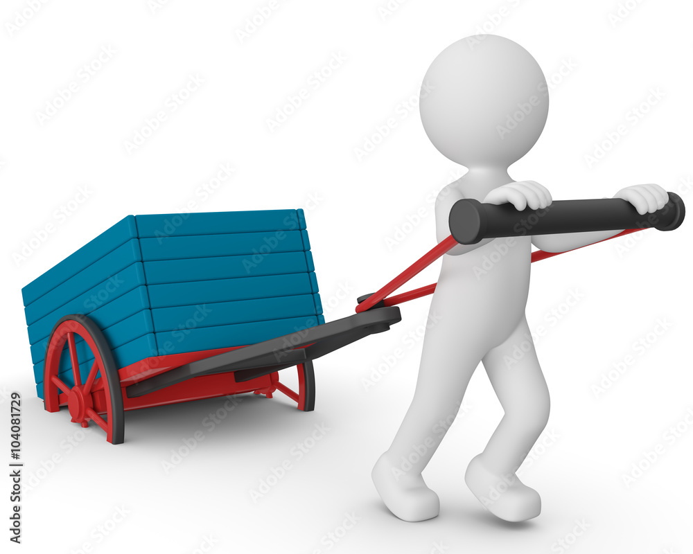 3d Männchen Karre aus dem Dreck ziehen Stock-Illustration | Adobe Stock