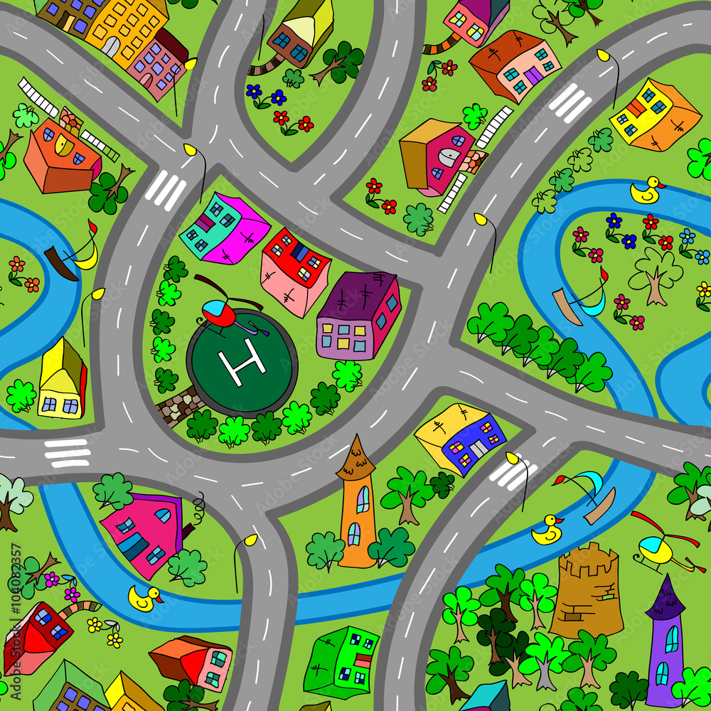 Cartoon map seamless pattern. Stock Illustration | Adobe Stock