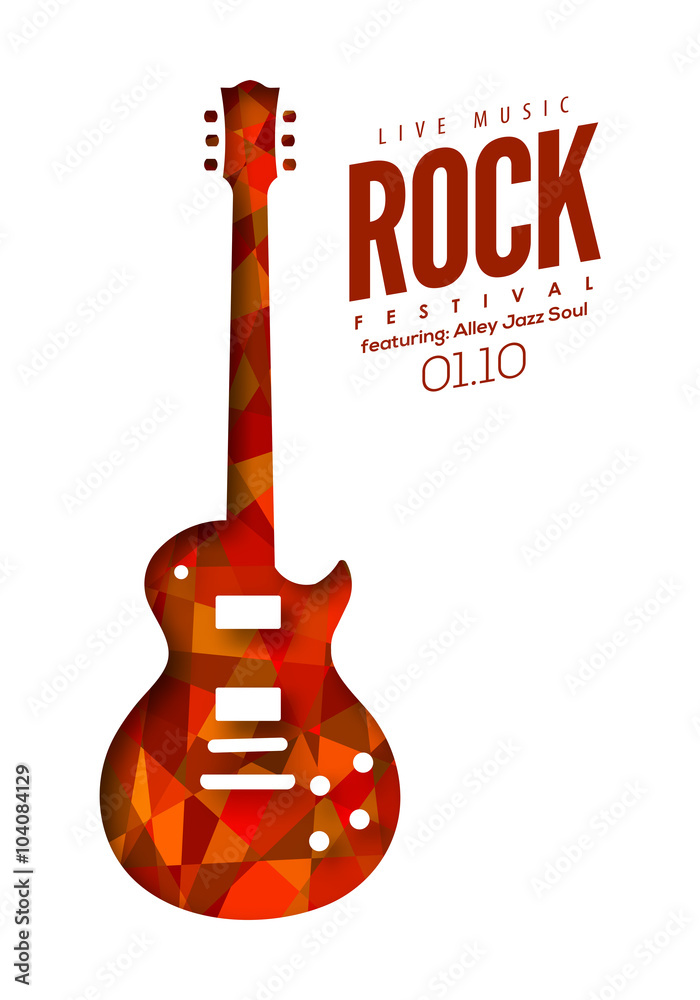 Rock music, poster background template. Vector isolated electric guitar ...