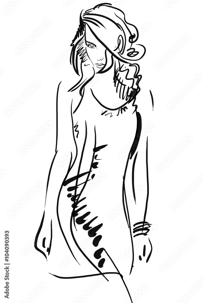Graphic, sketch hand drawing. Sexy woman pose Stock Illustration ...