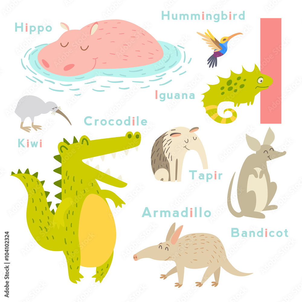 I letter animals set. English alphabet. Vector illustration, isolated ...