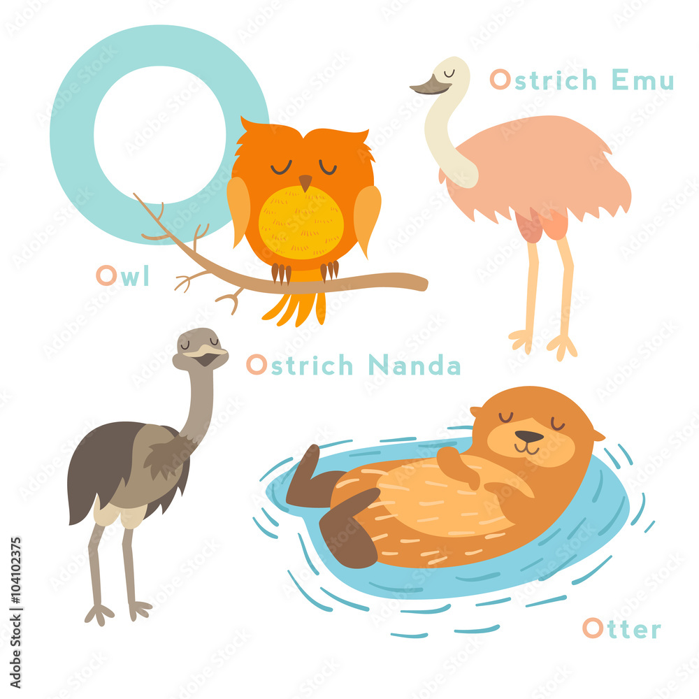 O letter animals set. English alphabet. Vector illustration, isolated ...