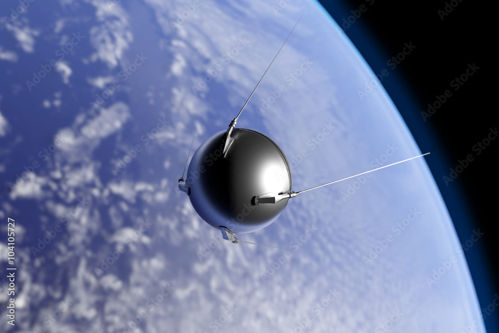 Sputnik Orbiting Earth Stock Illustration | Adobe Stock
