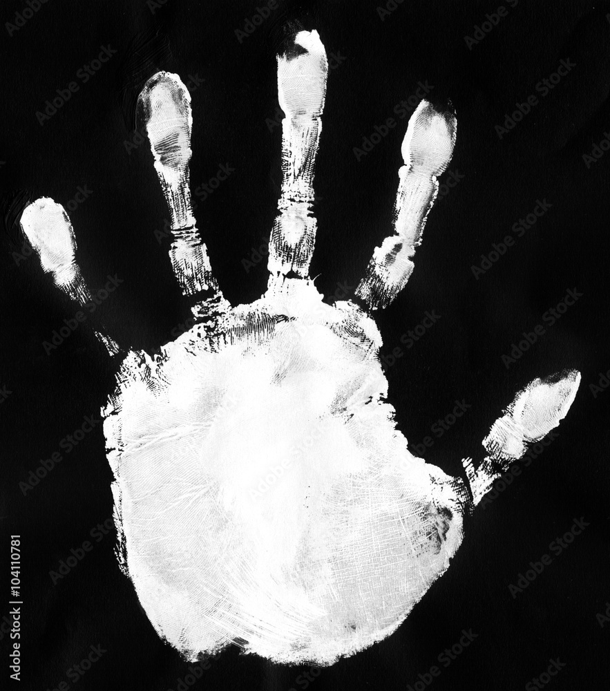 white ink hand print on black paper Stock Illustration | Adobe Stock