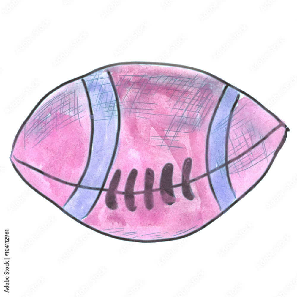 pink rugby ball cartoon isolated watercolor Stock Illustration | Adobe ...