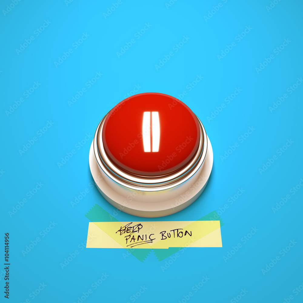Panic Button. A big red panic button with a hand written label. Stock ...