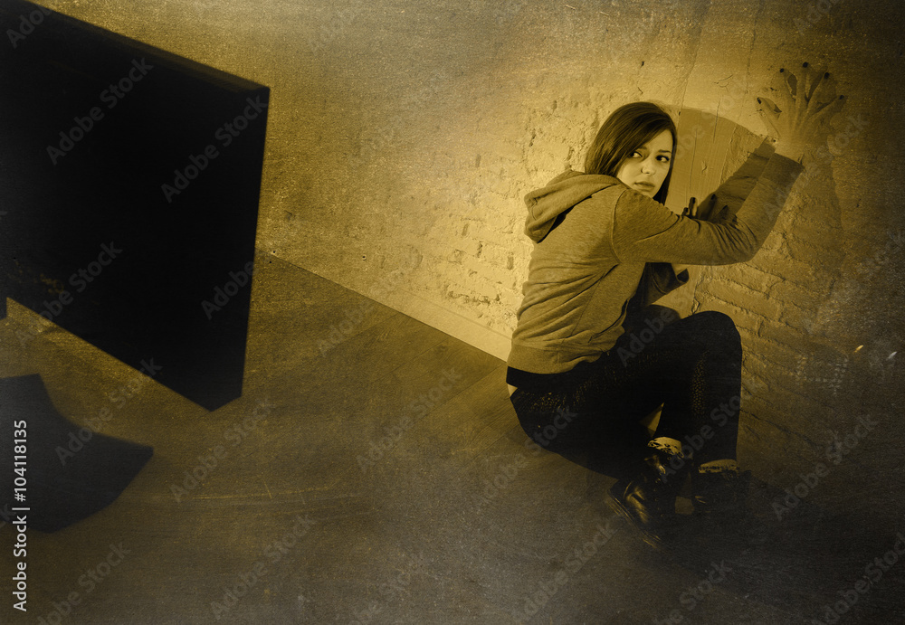 teen girl with computer cyber abused suffering internet cyberbullying ...