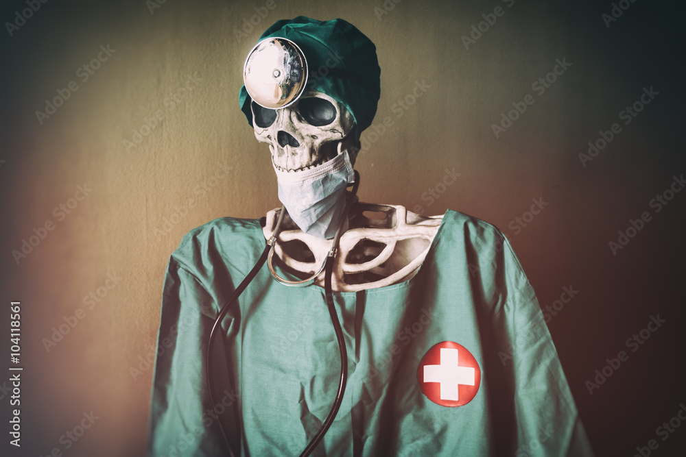 Skeleton Doctor Surgeon. A skeleton in doctor scrubs, hospital attire ...