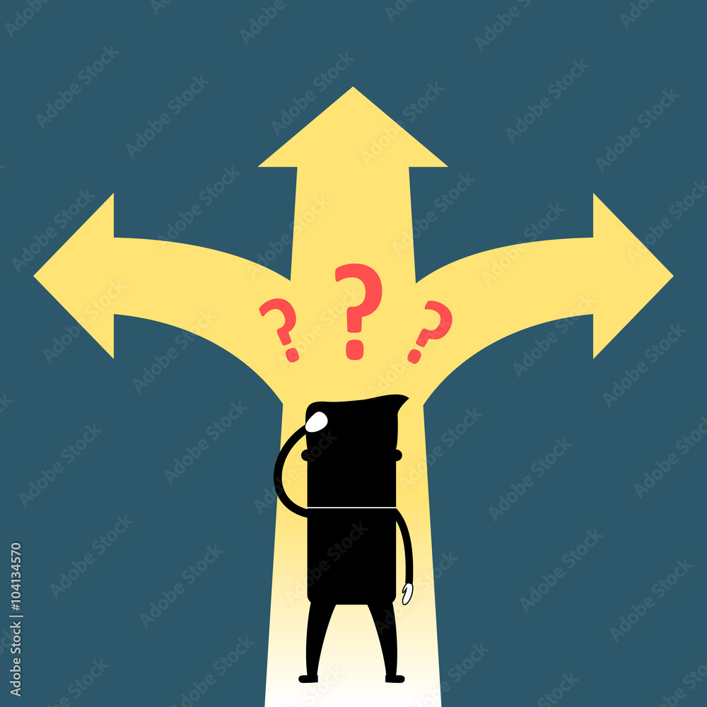 Cartoon man confused with path choices Stock Vector | Adobe Stock