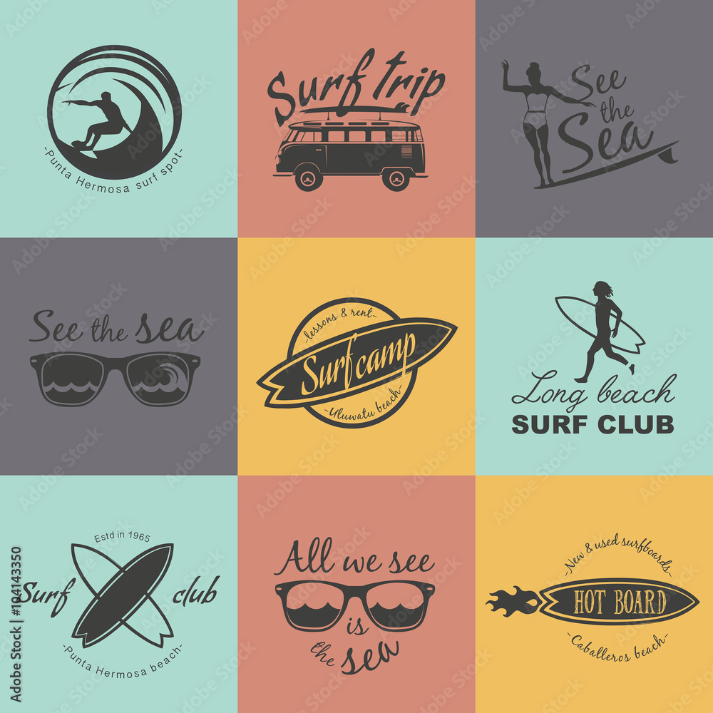 Set of Surf logo and emblem. Stock Vector | Adobe Stock