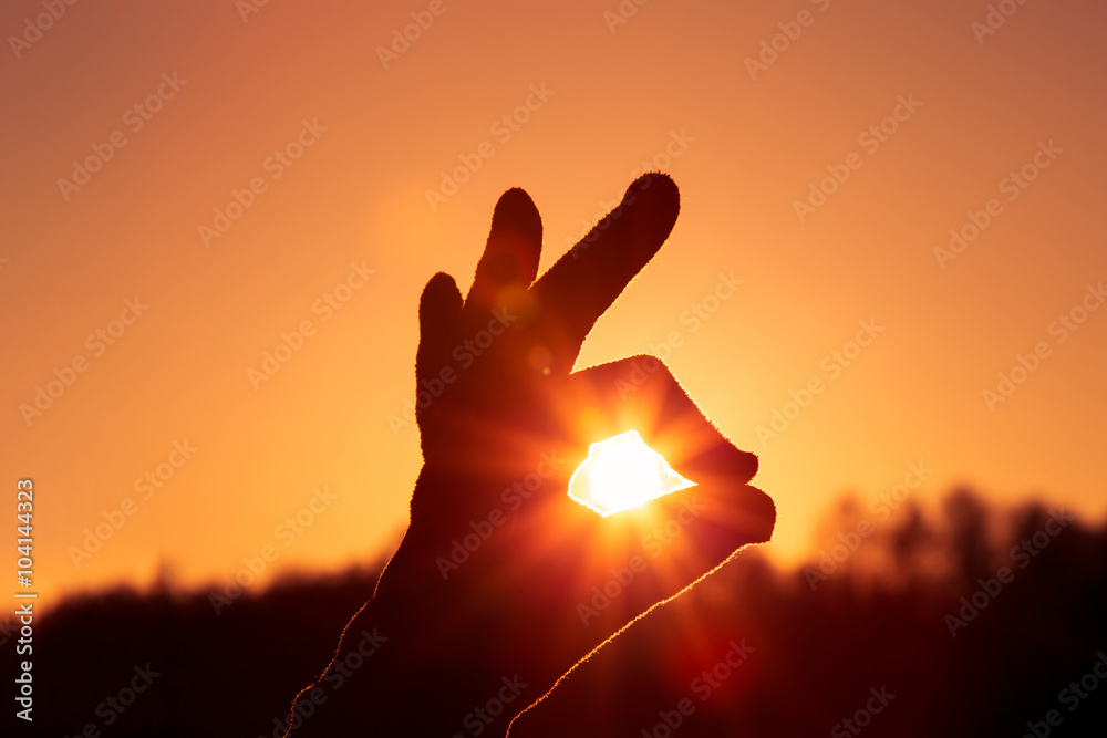 Ok hand sign silhouette at sunset Stock Photo | Adobe Stock