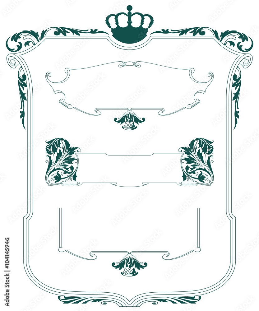 Vector set. Heraldic frame with plants, weapon and shield Stock Vector ...