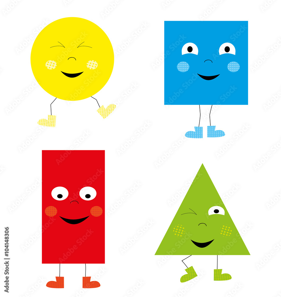 Set of happy, funny, dancing basic geometric shapes / educational ...