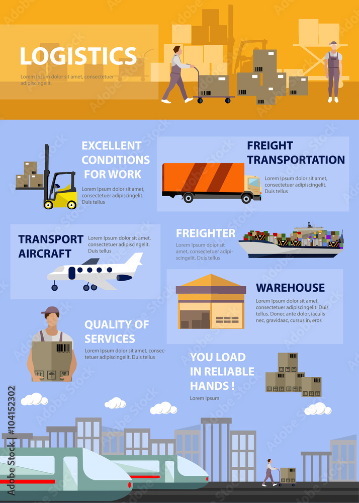 Logistic and transportation concept poster in flat style. Warehouse ...