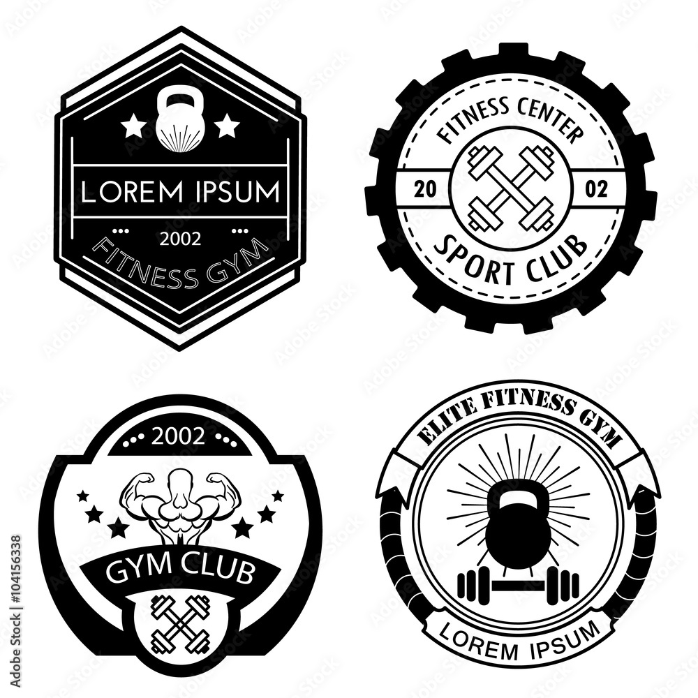 Set of different sports and fitness black and white logo templates. Gym ...