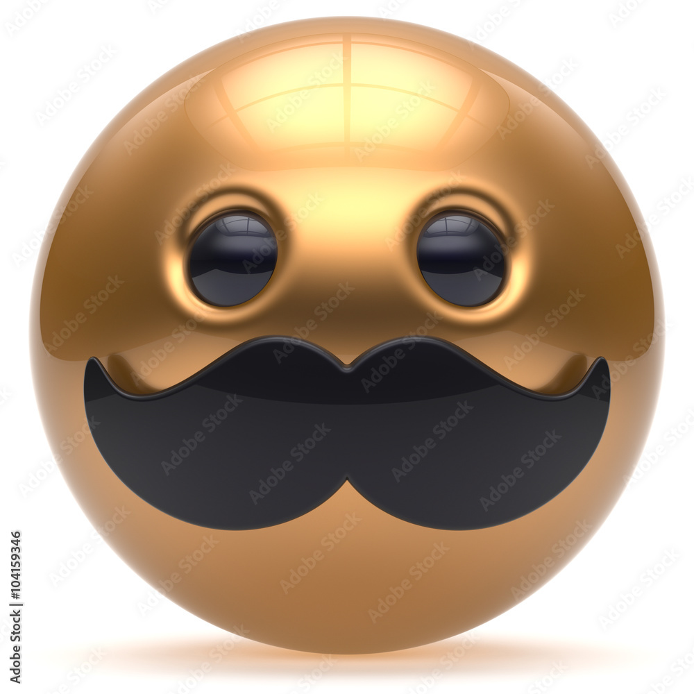 Cartoon mustache face cute emoticon ball happy joyful handsome person ...