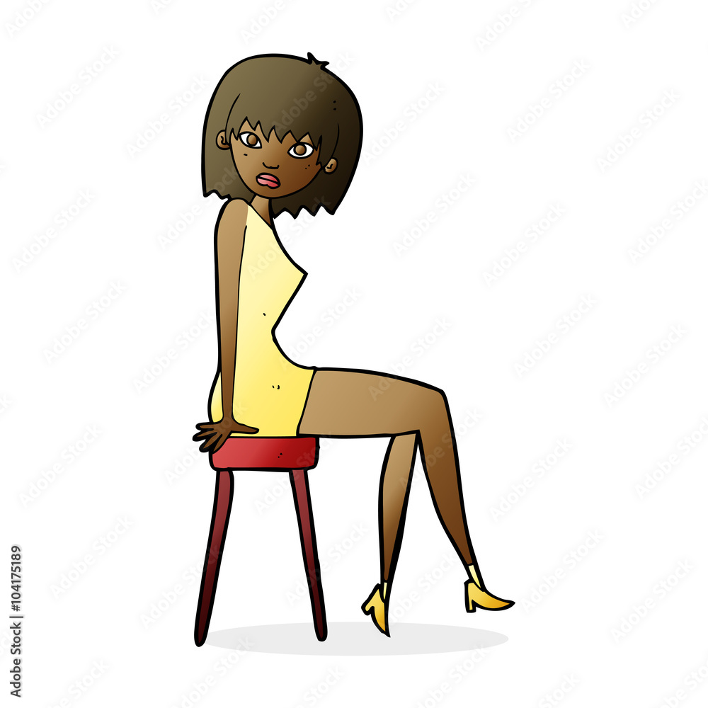 cartoon woman sitting on stool Stock Vector | Adobe Stock