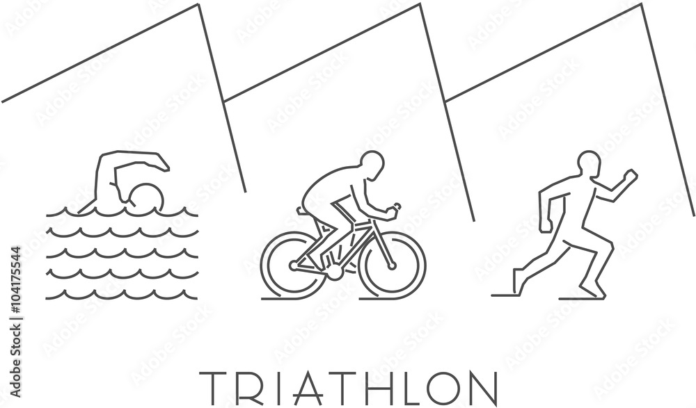 Vector line illustration triathlon and figures triathletes. Stock ...