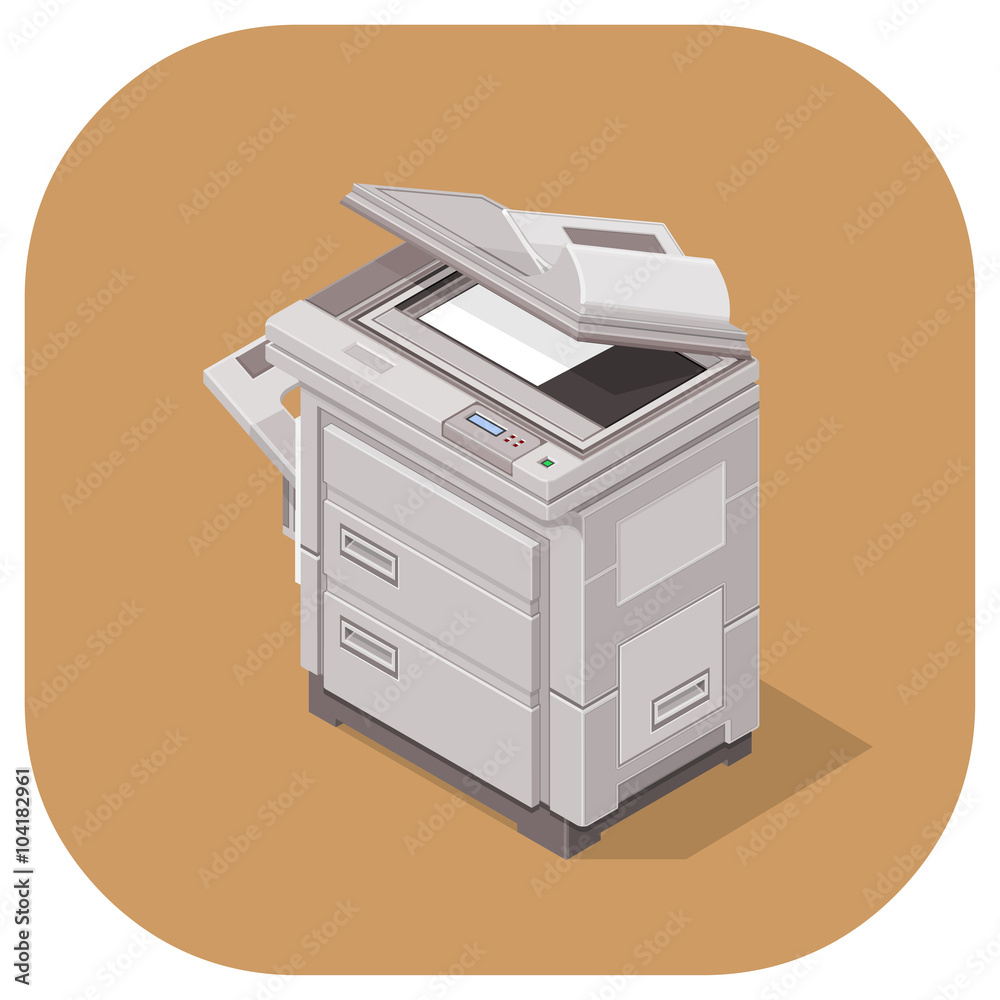 A vector illustration of a modern office photocopier. Isometric vector ...