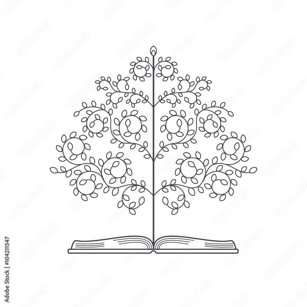 Tree of knowledge. Concept of knowledge book with tree. Linestyle ...