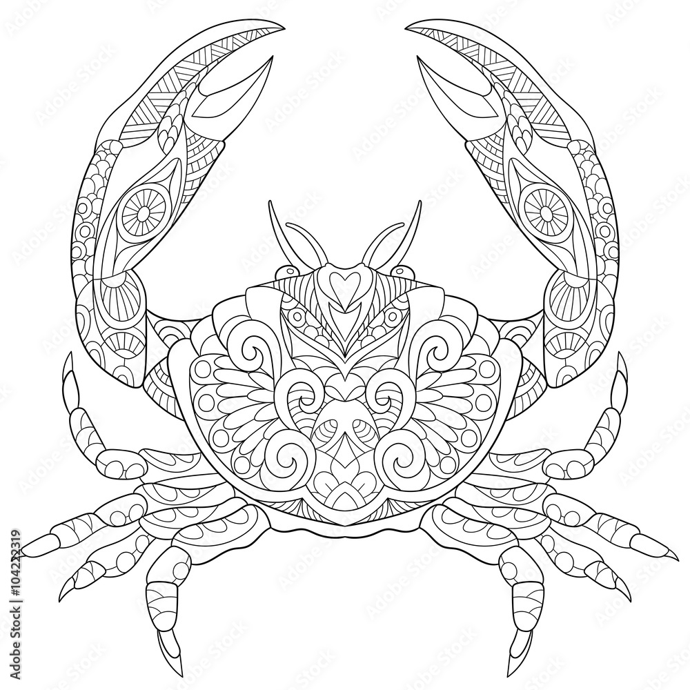 Zentangle stylized cartoon crab, isolated on white background. Sketch ...