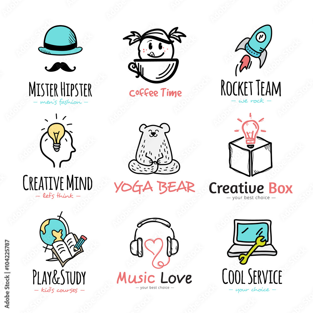 Set of vector doodle and sketch style logos. Stock Vector | Adobe Stock