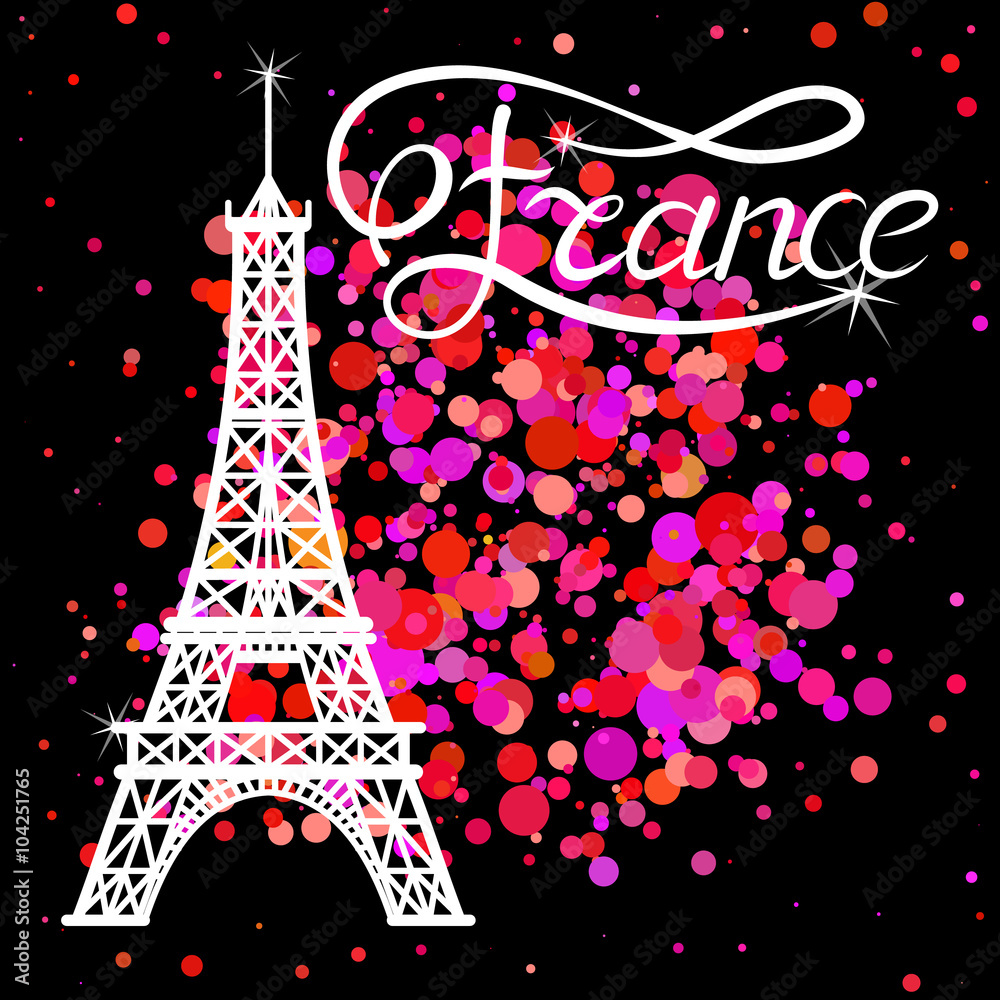 Eiffel Tower and lettering France on the pink glitter background Stock ...