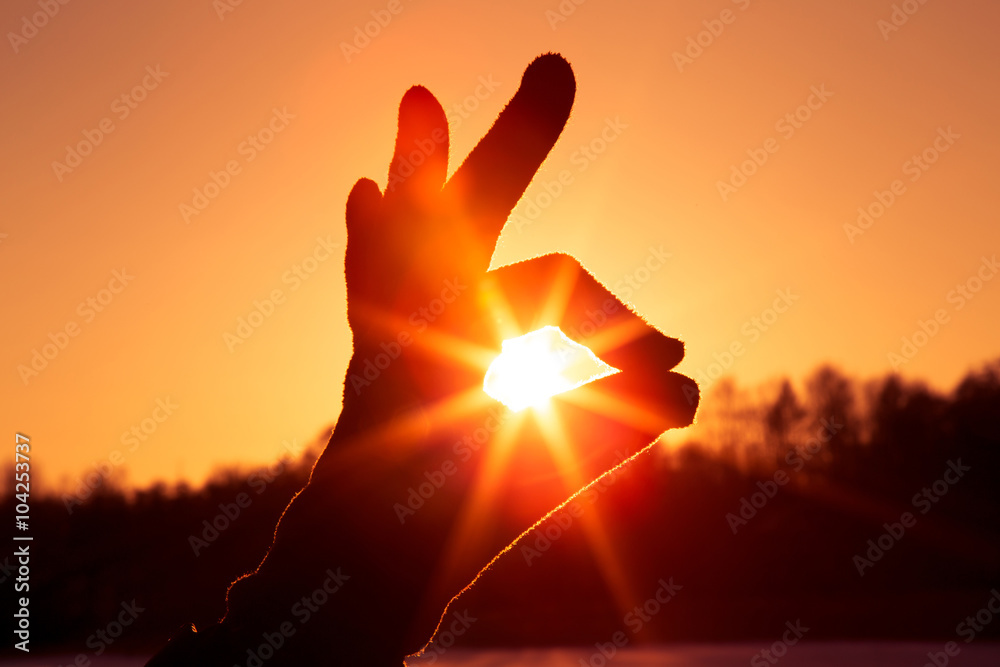 Ok hand sign silhouette at sunset Stock Photo | Adobe Stock