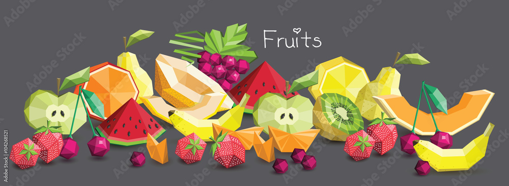 Polygon fruit set, vector illustration. Stock Vector | Adobe Stock