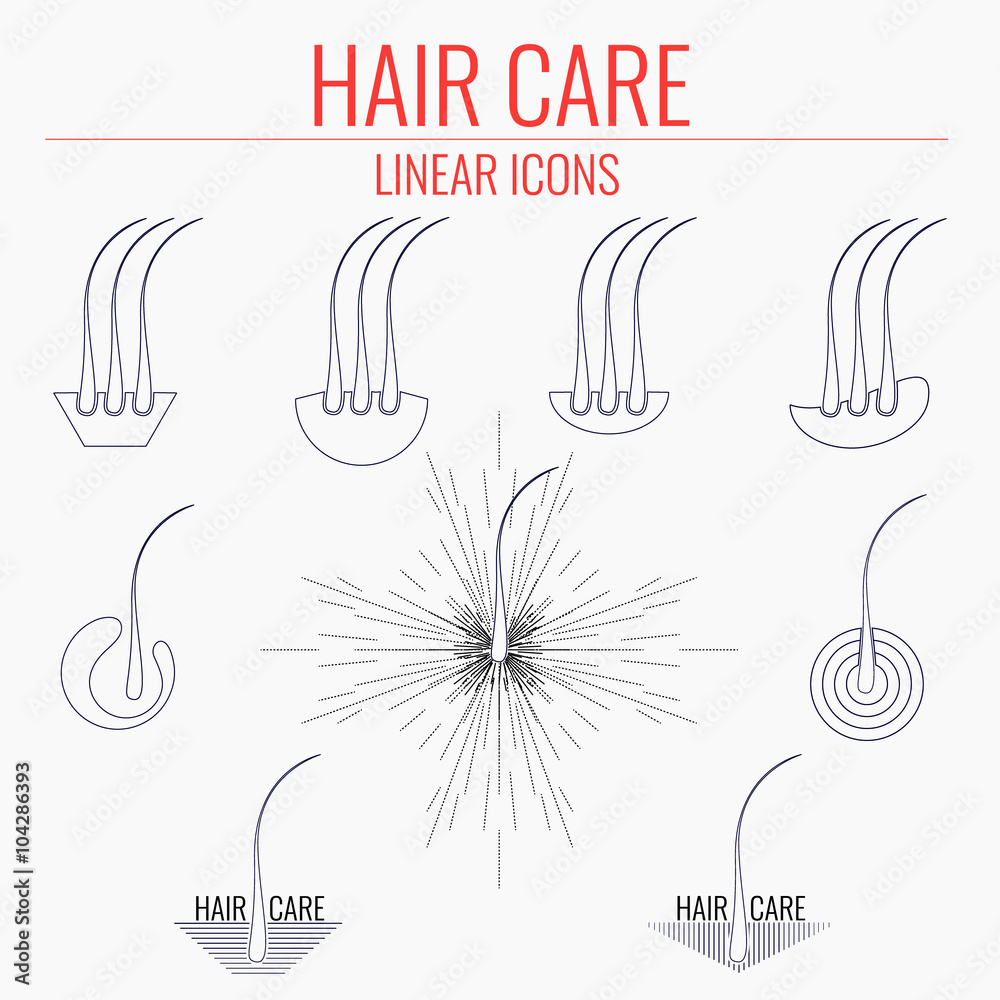 Hair care linear icon set. Set of hair bulb symbols. Hair medical ...