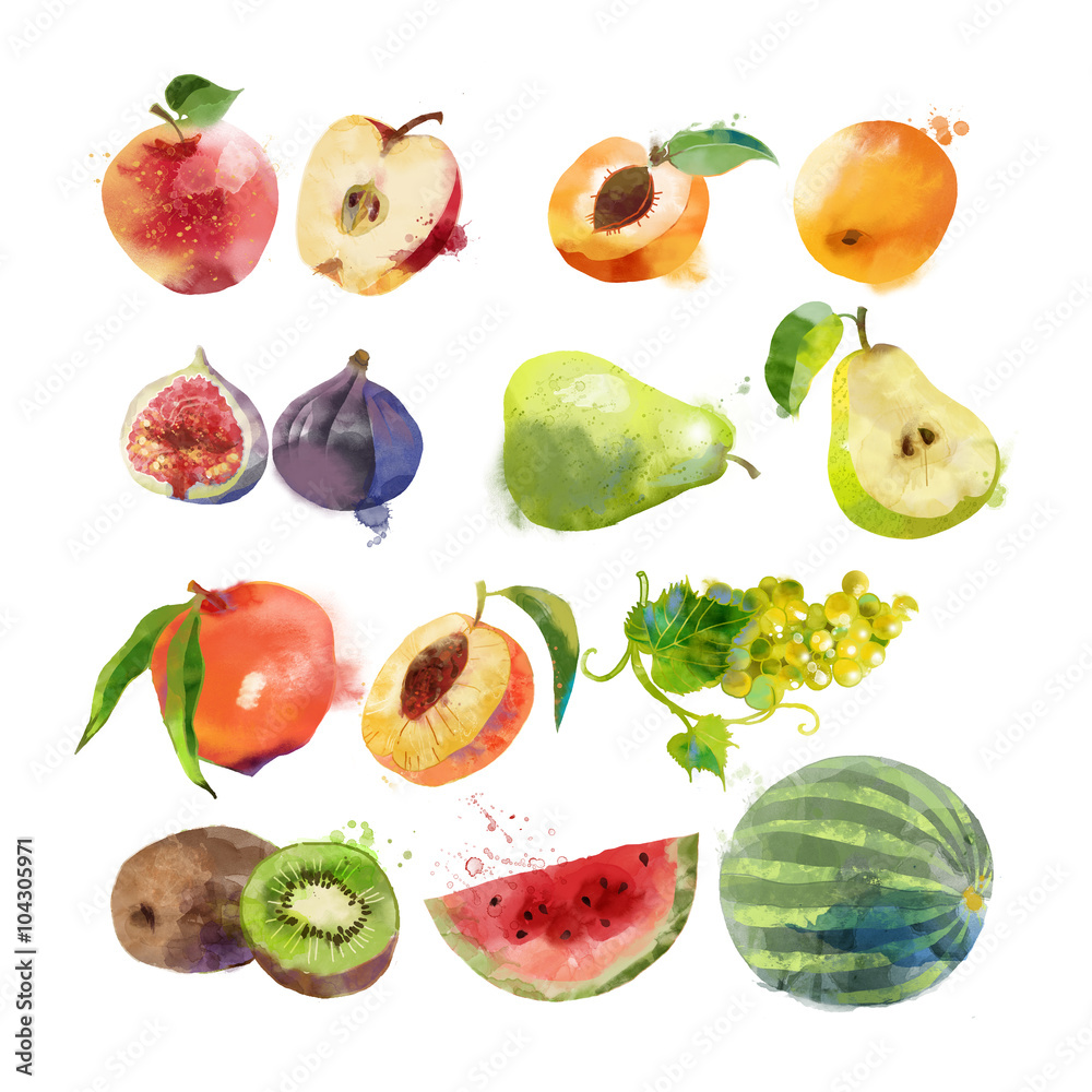 watercolor fruits Stock Vector | Adobe Stock