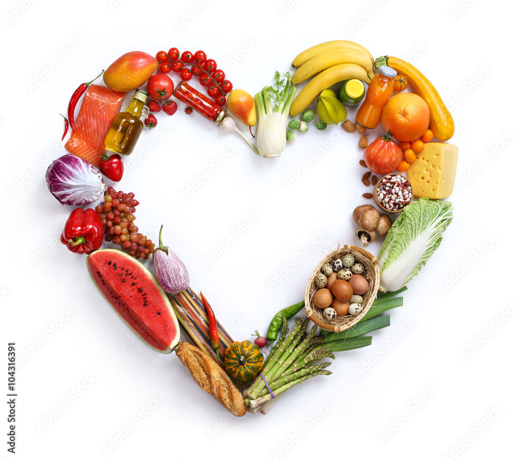 Heart symbol / studio photography of heart made from different fruits ...
