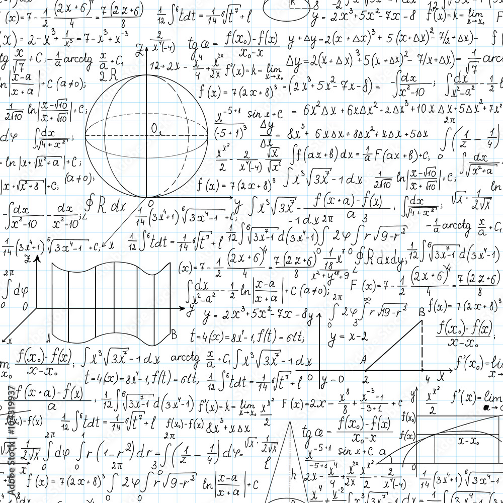 Mathematical Vector Seamless Pattern With Formulas Plots And Equations You Can Use Any Color