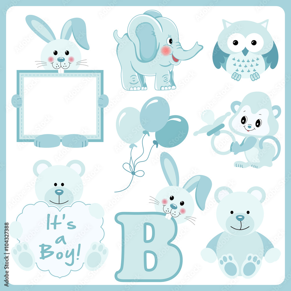 Baby boy blue animals digital clipart Stock Vector | Adobe Stock