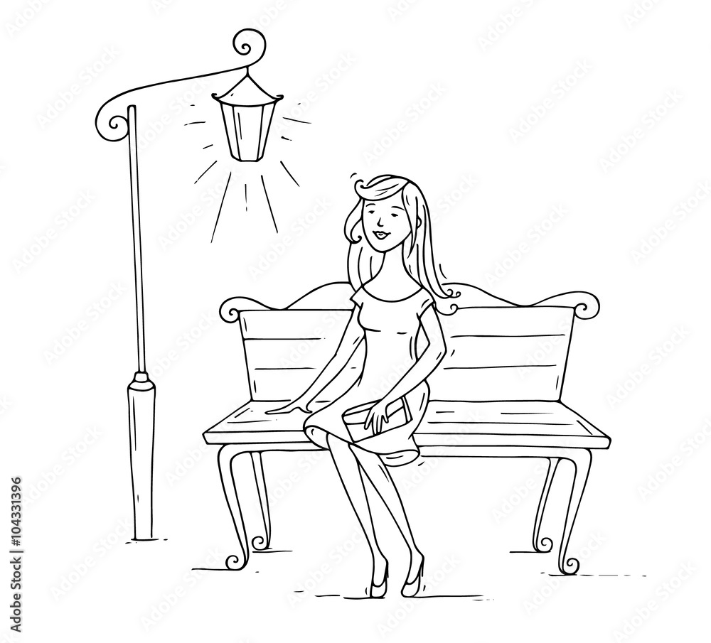 Girl Sitting Drawing Bench