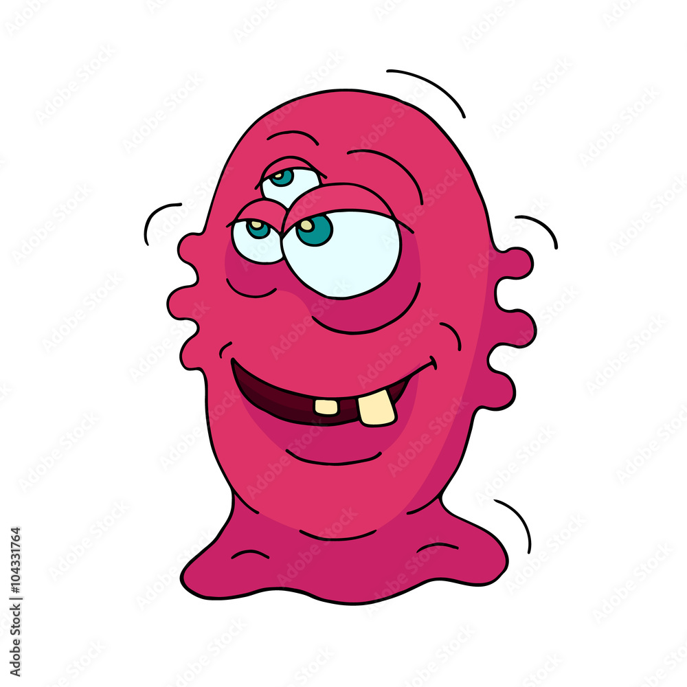 Cute bright monster with three eyes. Cartoon funny doodle alien smiling ...